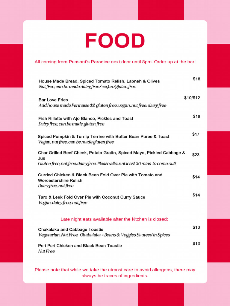 Bar Love Food Menu | PDF