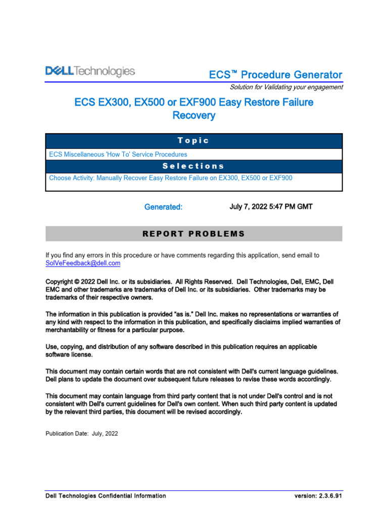ECS - ECS Miscellaneous How To Service Procedures-ECS EX300, EX500 or EXF900 Easy Restore ...