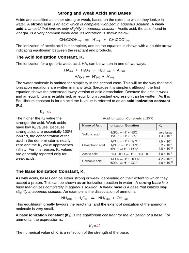 Dissociation Constants Acids and Bases | PDF | Chemical Equilibrium | Acid
