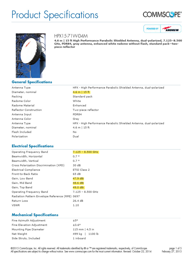 CommScope HPX15 71W D4M High Performance Parabolic Shielded Antenna ...