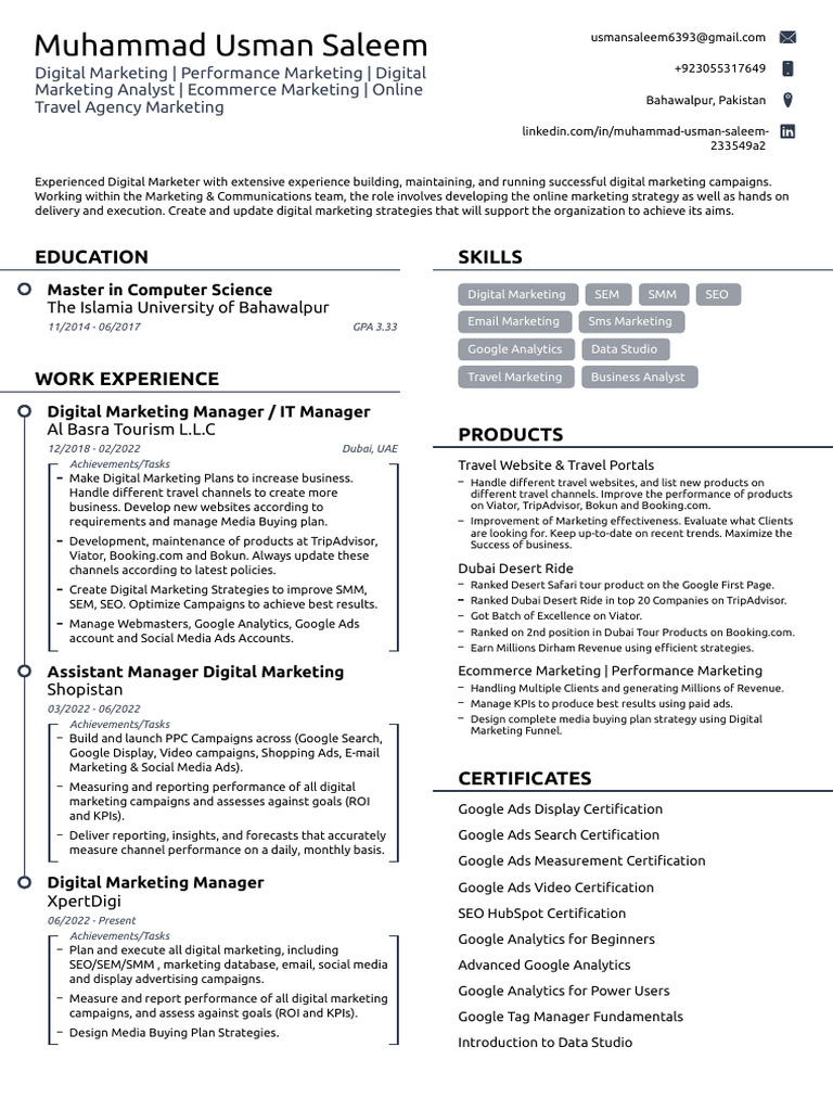 Muhammad Usman Saleem Resume | PDF | Digital Marketing | Search Engine Marketing