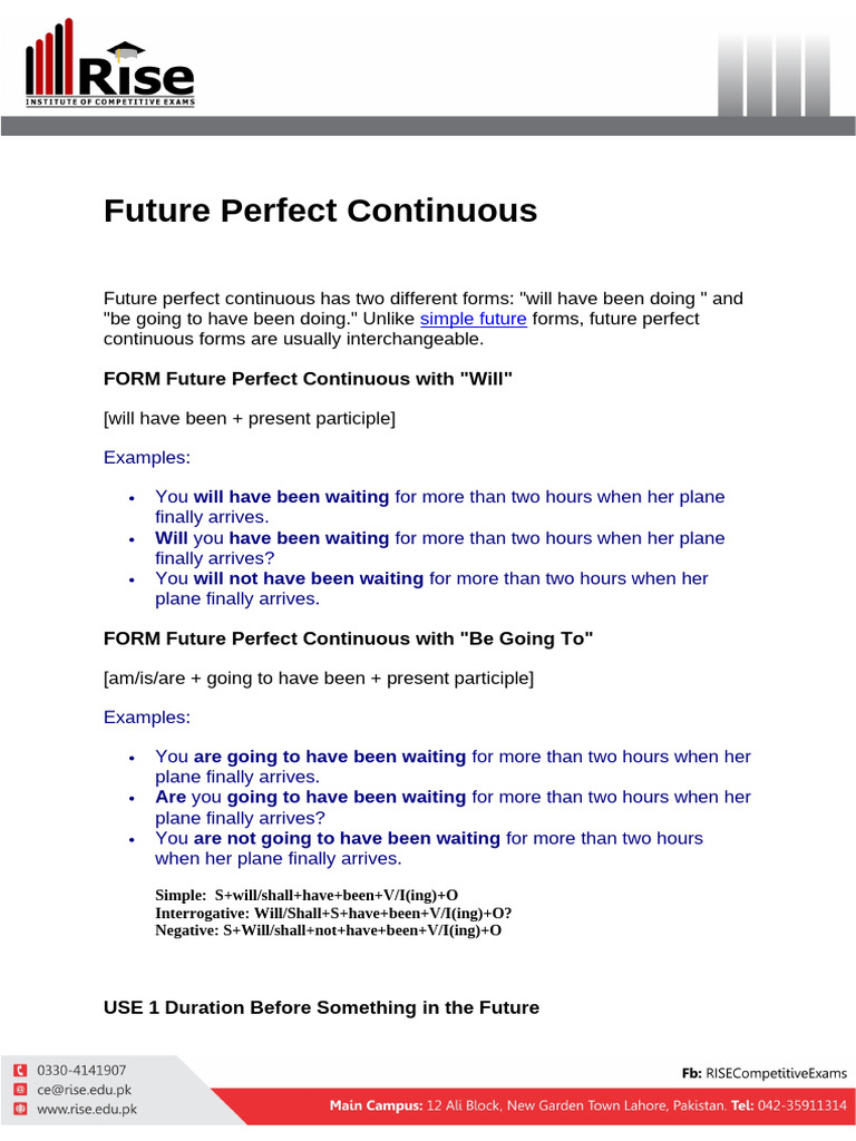Future Perfect Continuous | PDF | Languages | Foreign Language Studies