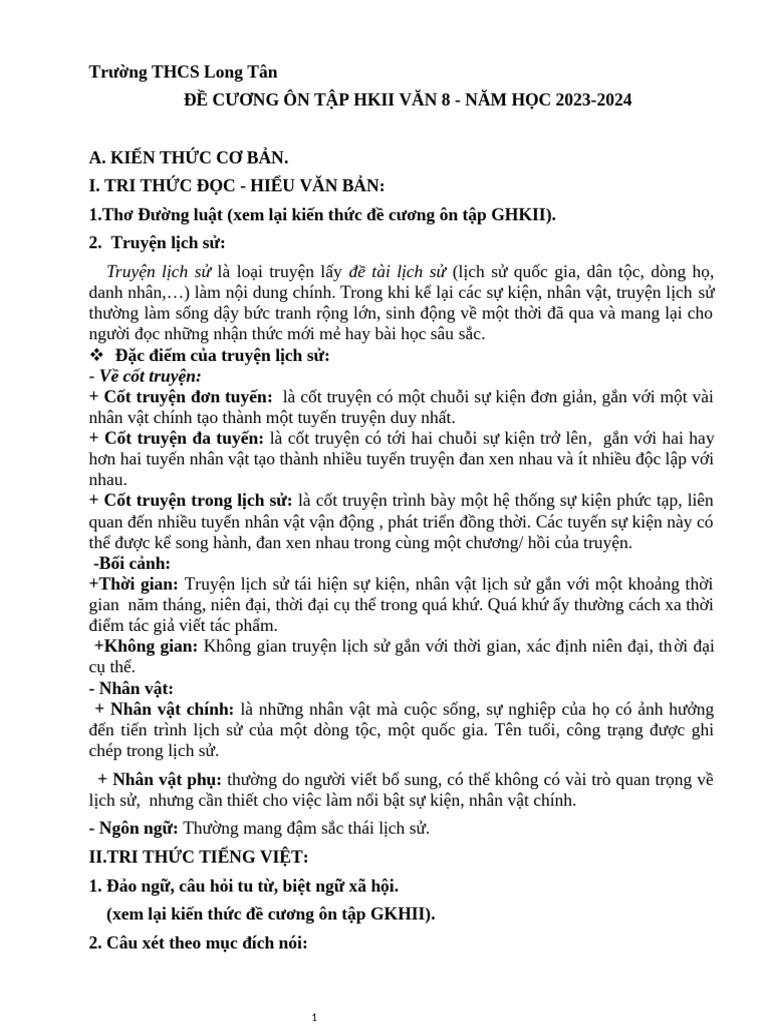 Đe Cuong On Tap Van 8 Hkii | PDF