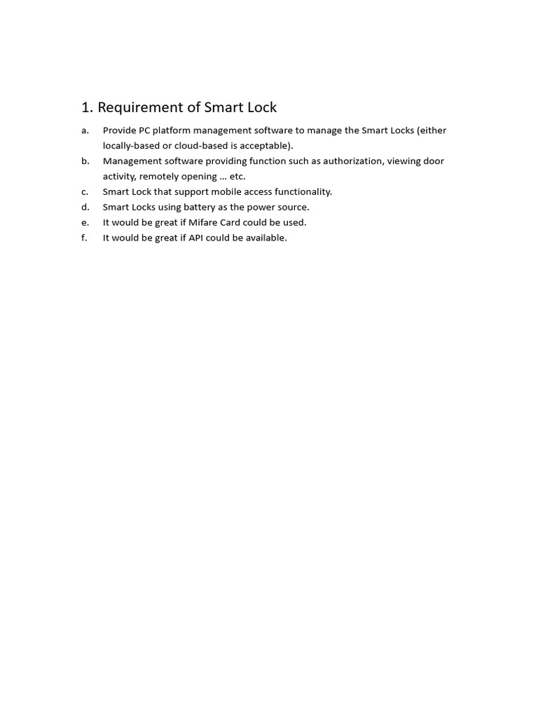 Requirement of Smart Lock | PDF