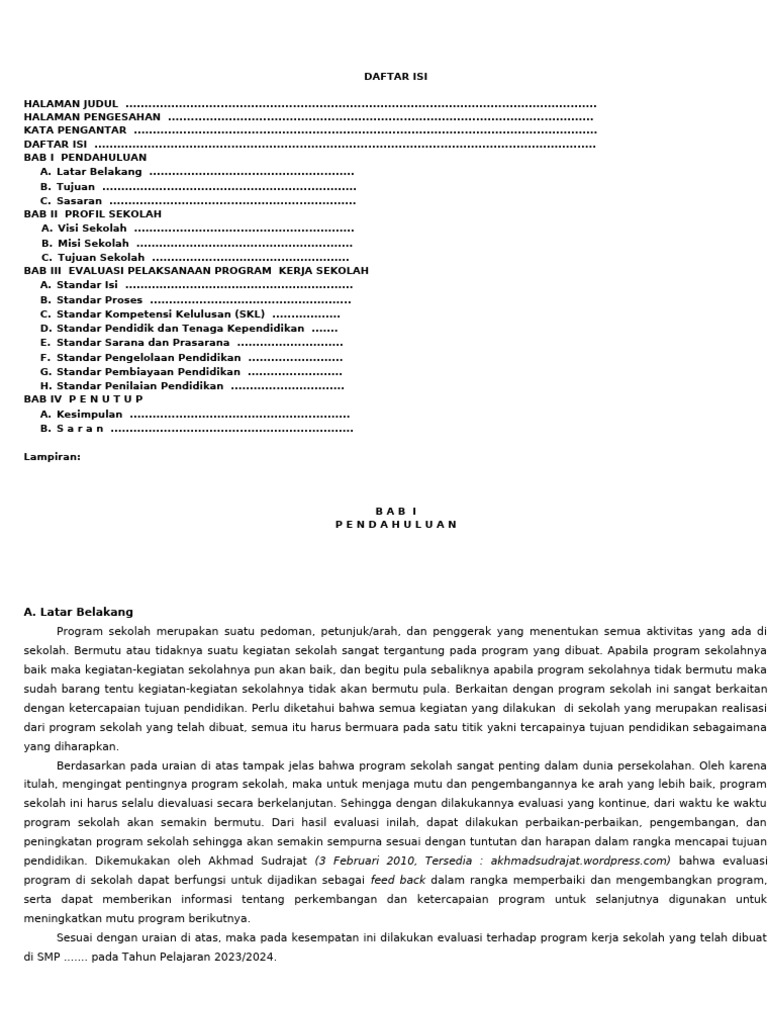 Contoh Lap. Evaluasi - Program Sekolah - Fikx | PDF
