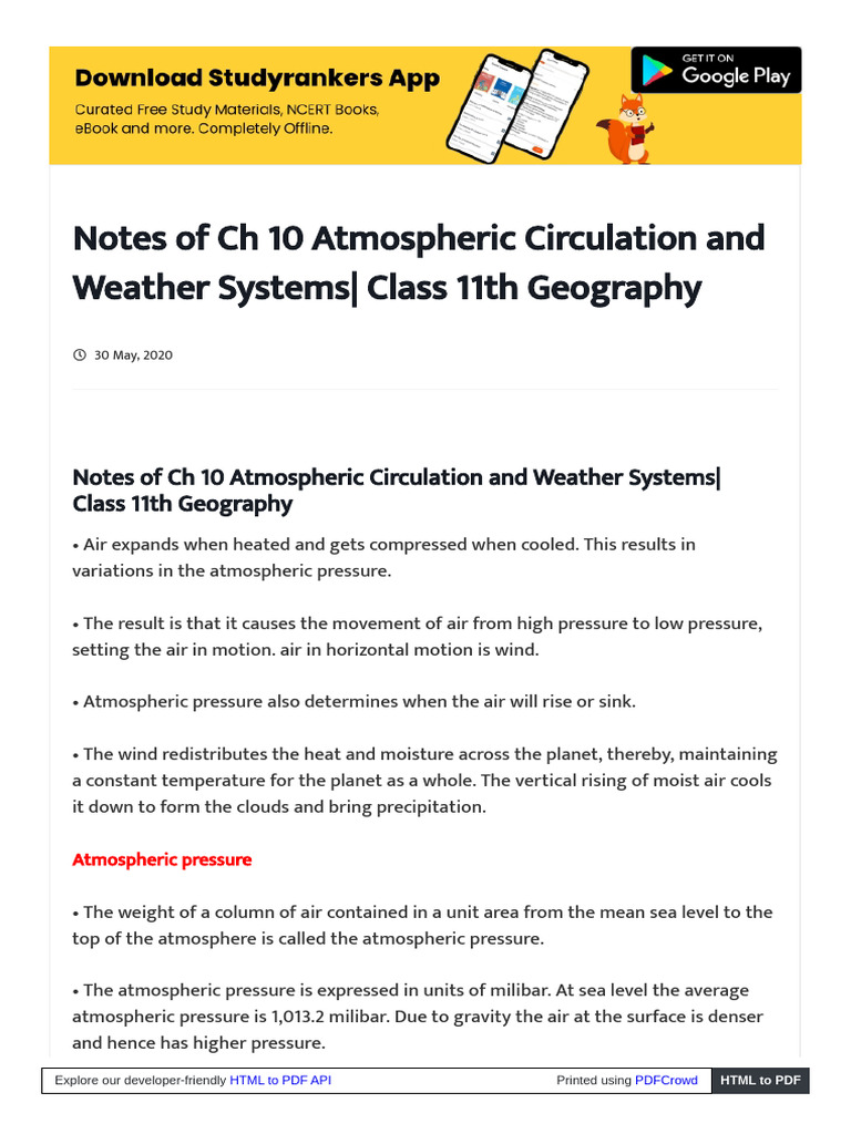 Class 11 Atmospheric Circulation Notes | PDF | Atmospheric Circulation ...