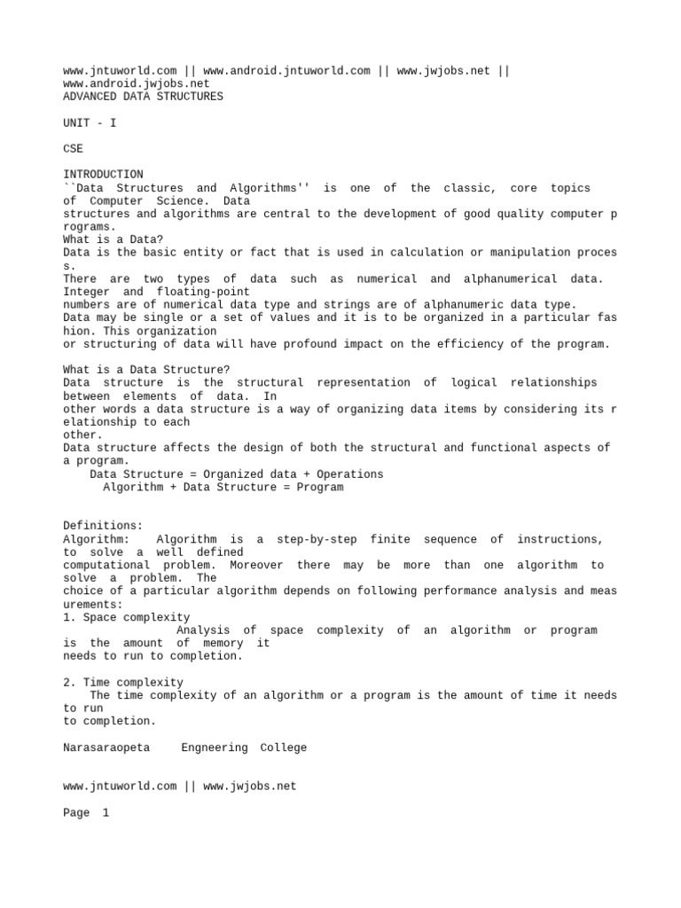 250439780 Ads Notes Jntuk Pdf Algorithms Algorithms And Data Structures