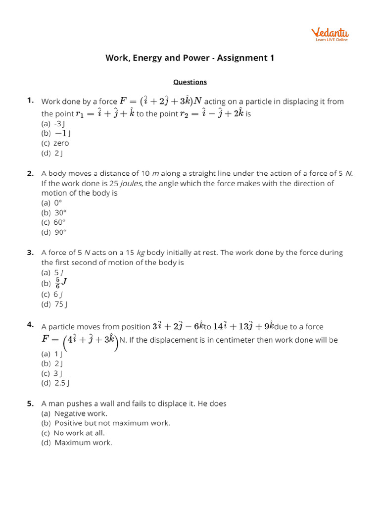Work, Energy and Power - Assignment 1 | PDF