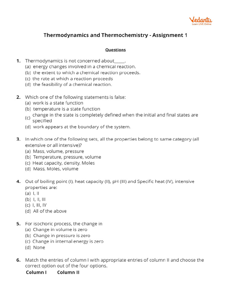 Thermodynamics and Thermochemistry - Assignment 1 | PDF