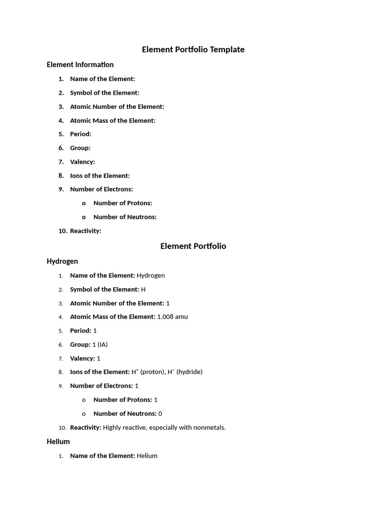 Element Portfolio Template | PDF | Chemical Elements | Atoms
