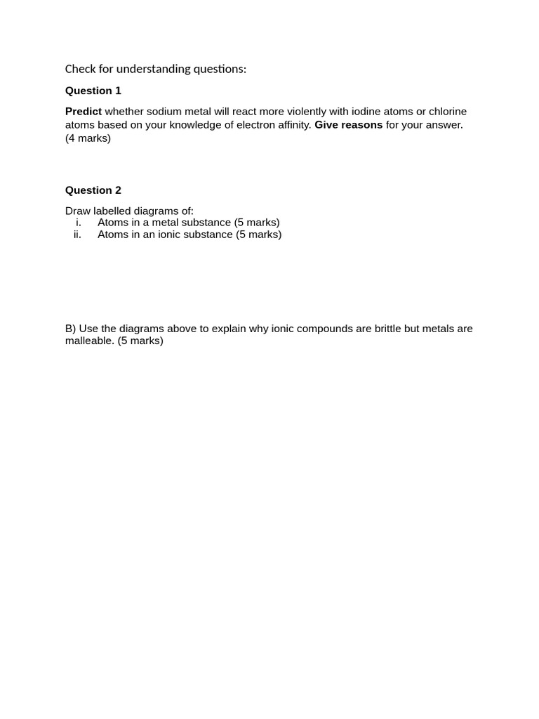 Chem Check For Understanding Questions | PDF | Propane | Chemical Compounds