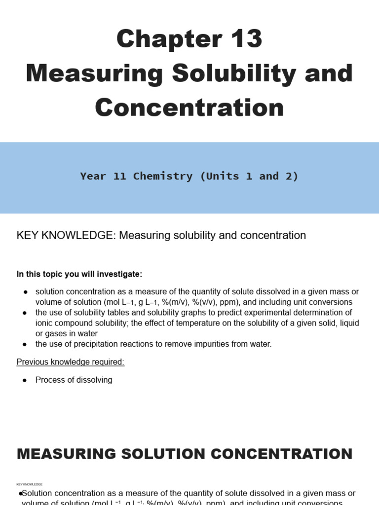 Solubility and Concentration | PDF | Solubility | Solvation