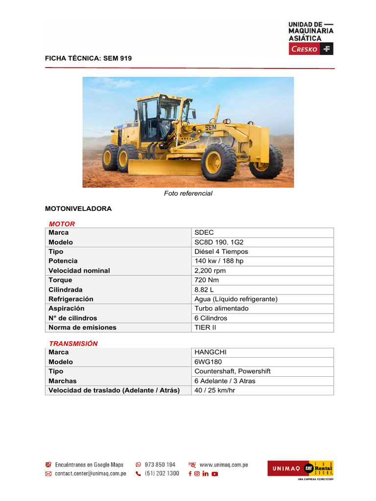 Motoniveladora Sem 919 | PDF | Eje | Turbocompresor