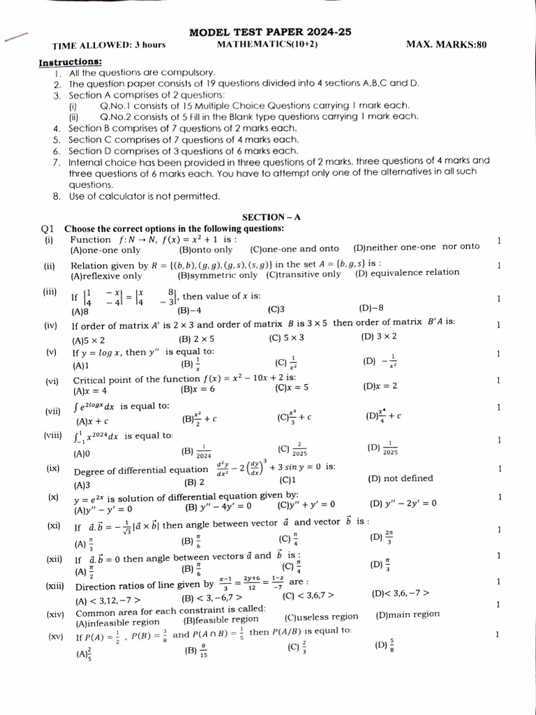 12th MATHS MTP 2024-25 | PDF | Matrix (Mathematics) | Euclidean Vector