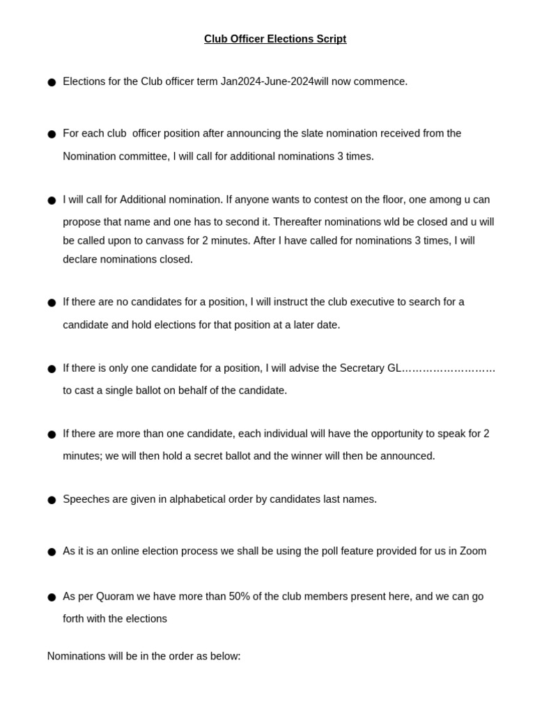 Club Officer Elections Script | PDF | Vice President Of The United ...
