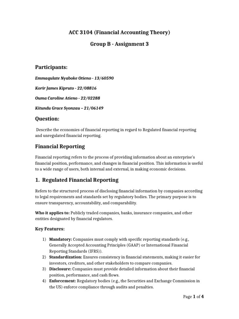 Regulated vs Unregulated Financial Reporting | PDF | Financial ...