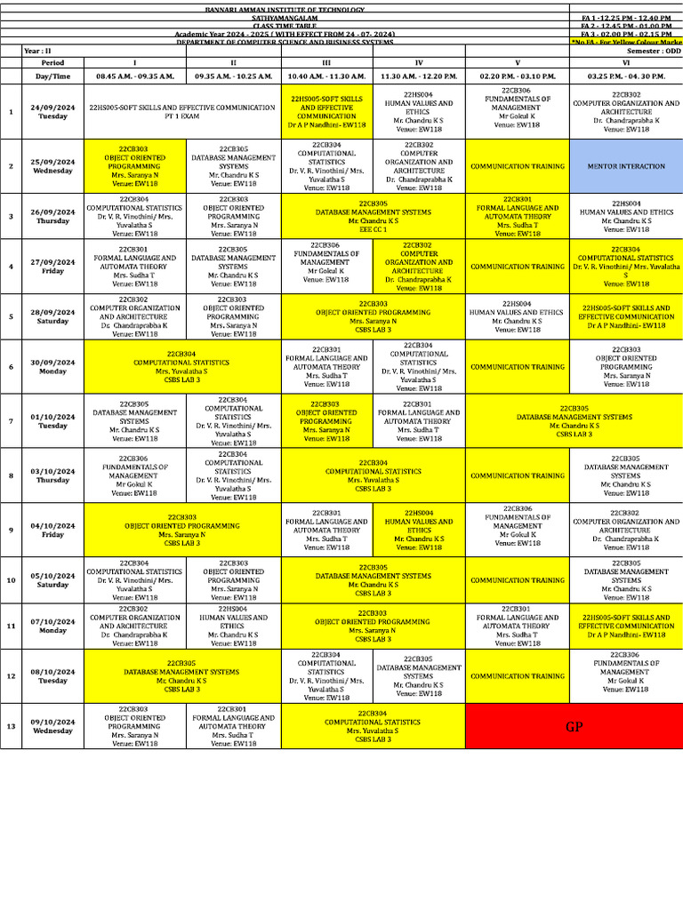 S3 Timetable (24.09.2024 to 9.10.2024 ) | PDF