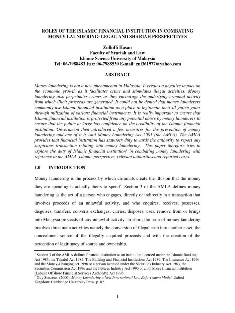 Role of The Islamic Financial Institution in Combating Money Laundering Legal and Shariah ...