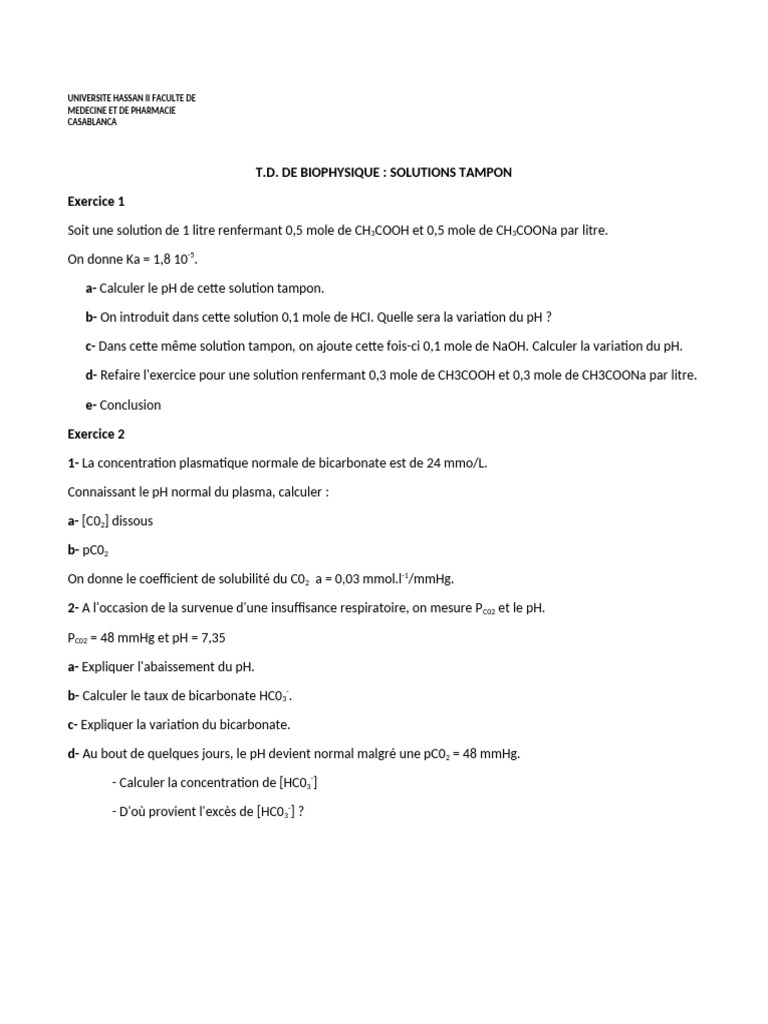 Solutions tampons et pH en biophysique | PDF | Solution tampon | Chimie