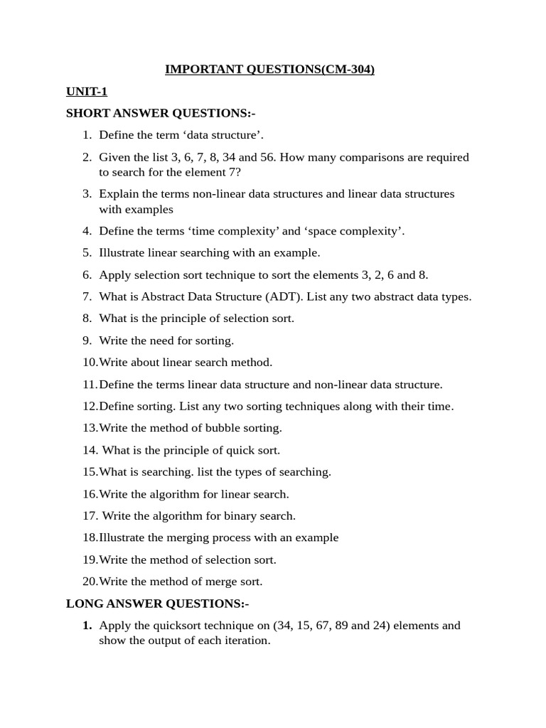 IMPORTANT QUESTIONS(CM-304) | PDF | Queue (Abstract Data Type) | Algorithms