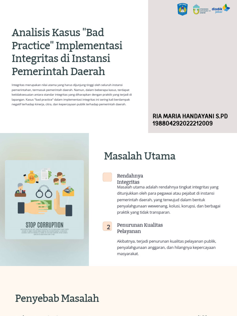 Analisis Kasus Bad Practice Implementasi Integritas Di Instansi Pemerintah Daerah - PPTX (1 ...