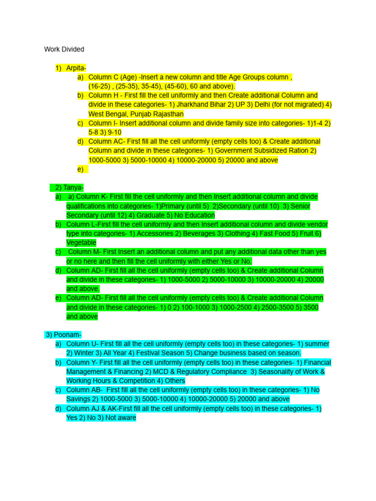 Work Divided | PDF | Foods