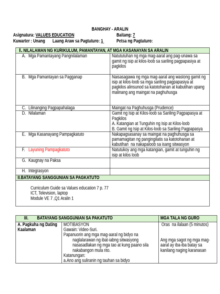 EXEMPLAR VE 7 Q1 Day 3 | PDF