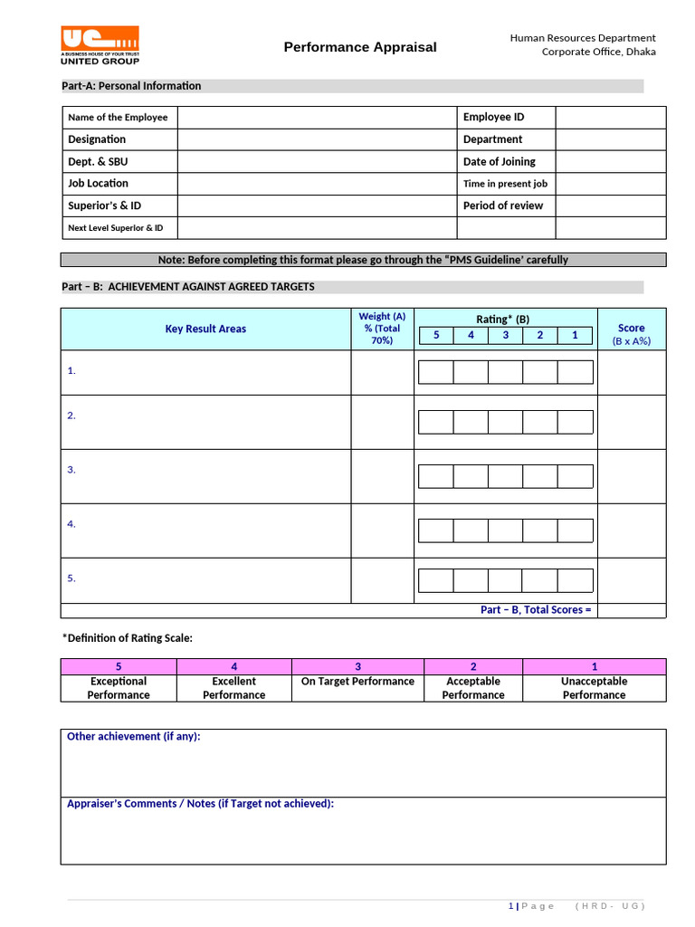 Performance Appraisal Form UG Draft A (Final) 2018 Updated | PDF ...