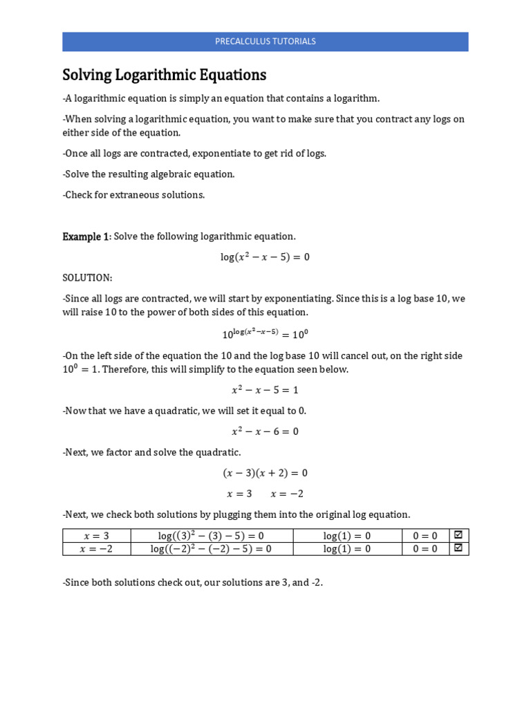 Solving Logarithmic Equations | PDF | Logarithm | Equations