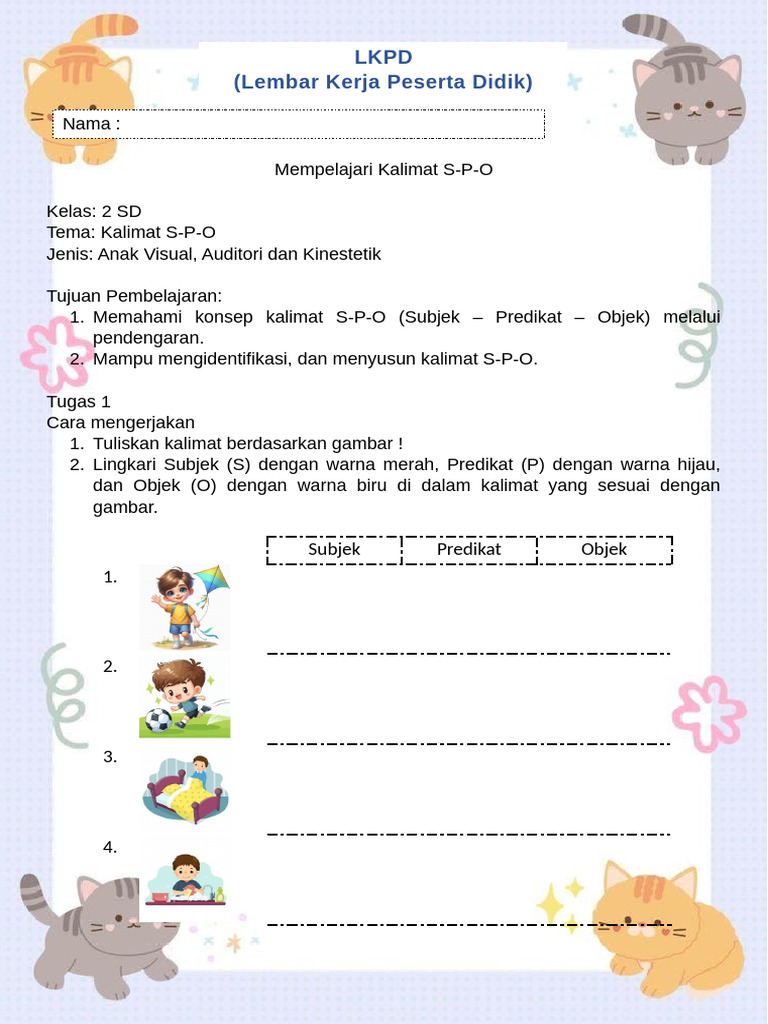 LKPD Bahasa Indonesia Kalimat SPO (Multi) | PDF | Seni & Disiplin Bahasa