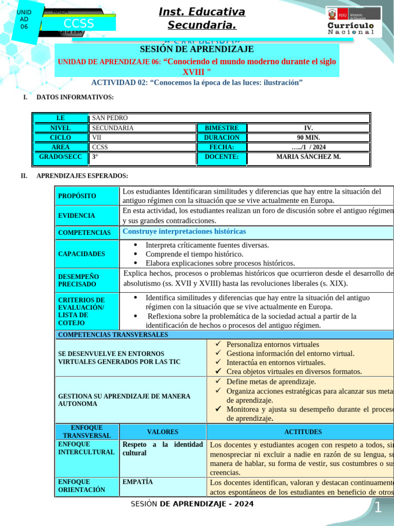 SESION CCSS 3°LA ILUSTRACIÓN. | PDF | Aprendizaje | Era de iluminacion