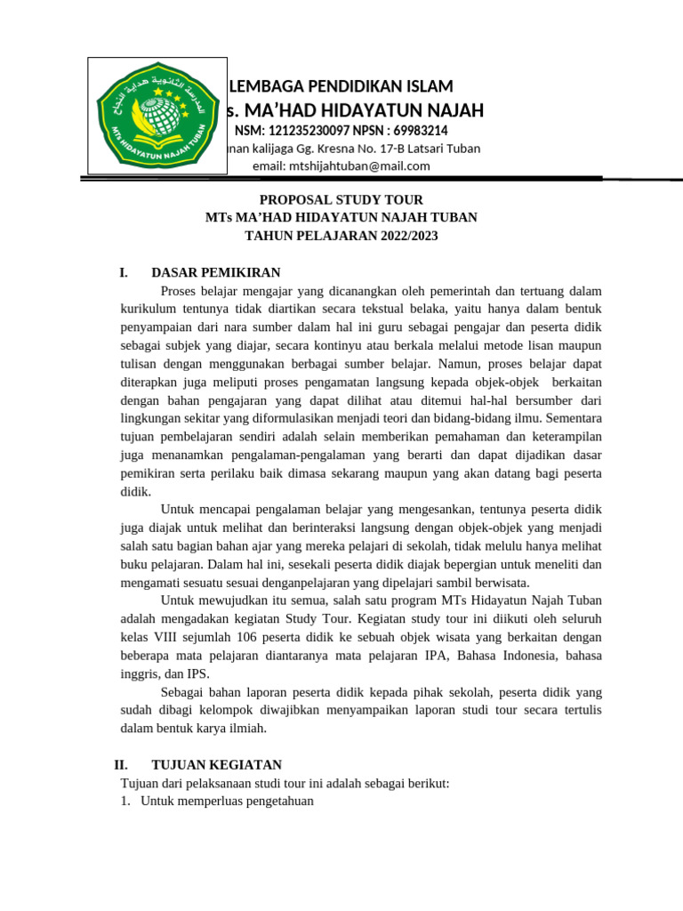 Proposal Study Tour Fix | PDF