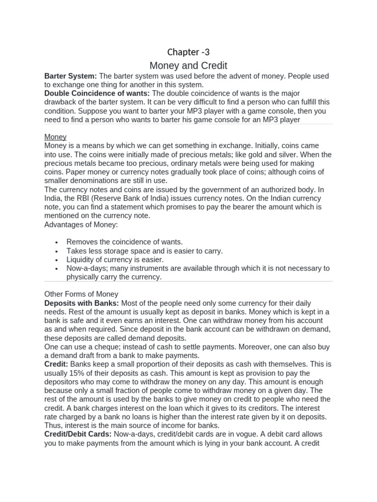 10 - Chap-3money and Credit | PDF | Loans | Money