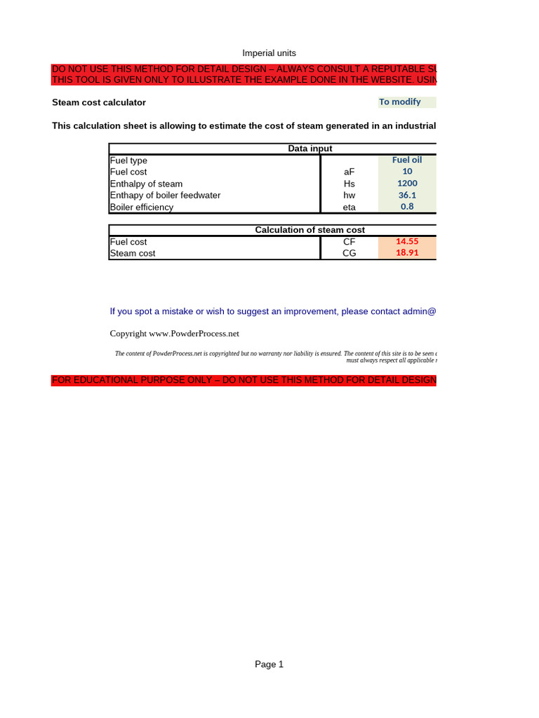 Steam Cost Calculator | PDF | Boiler