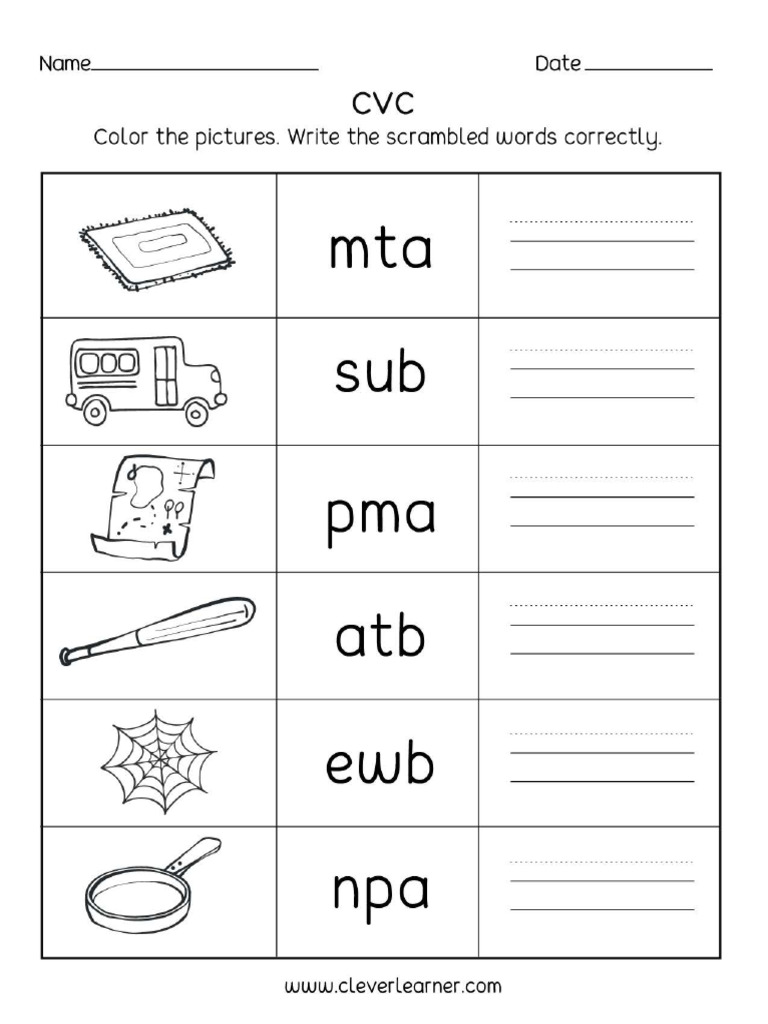 Letter Soundsimagescvc Read and Write Scrambled Words Preschool ...