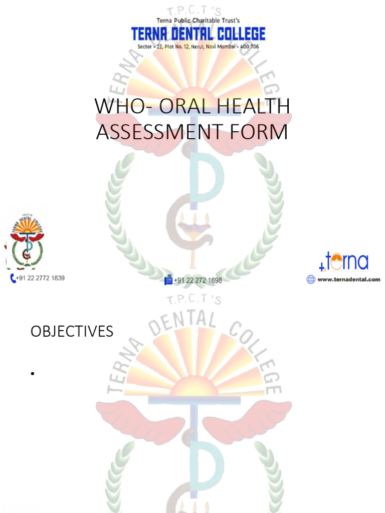 61 WHO Oral Health Assessment Form | PDF | Dentistry | Medical Specialties