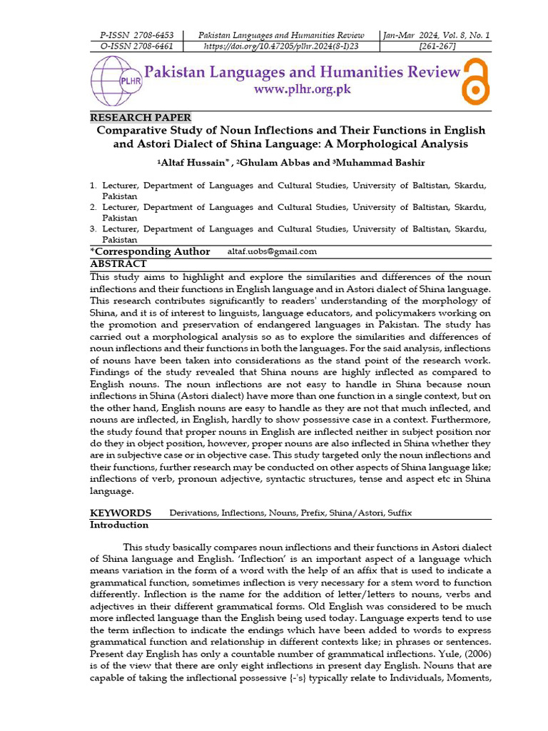 Comparative Study of Noun Inflections and Their Functions in English ...