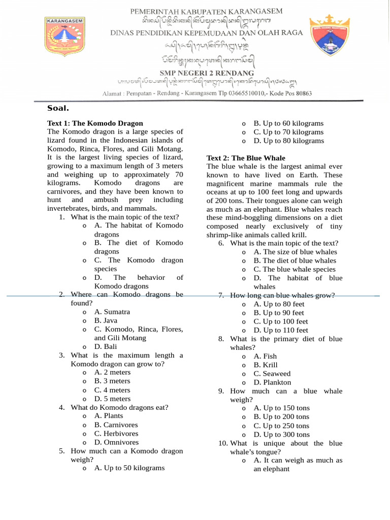 Report Text 20 Soal Kelas 9 Print | PDF | Komodo Dragon | Amazon Rainforest