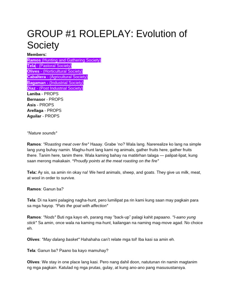 GROUP-1-ROLEPLAY-Evolution-of-Society | PDF