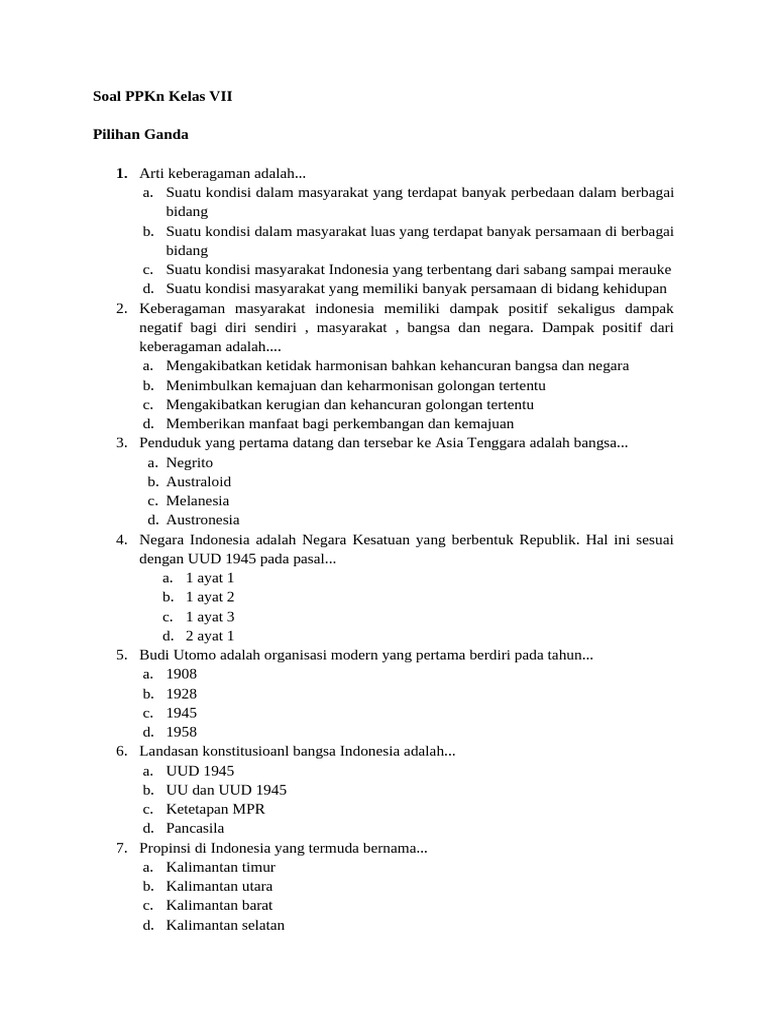 Soal PPKN Kelas VII | PDF
