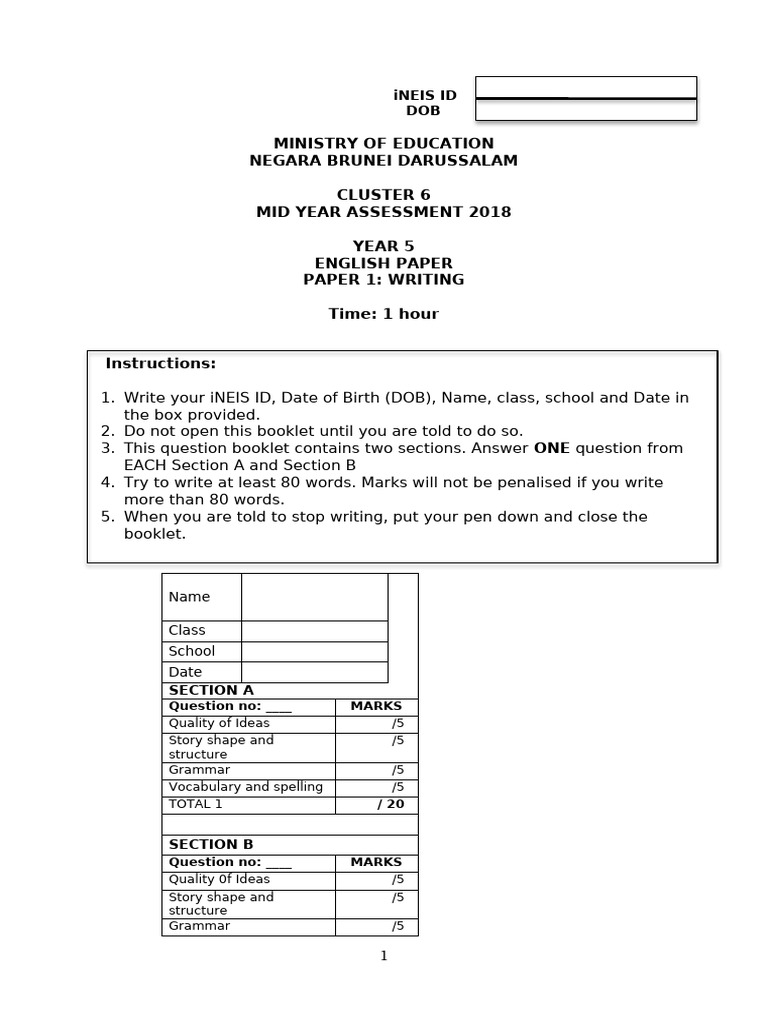 Year 5 English Writing Assessment | PDF | Cultural Assimilation | Learning