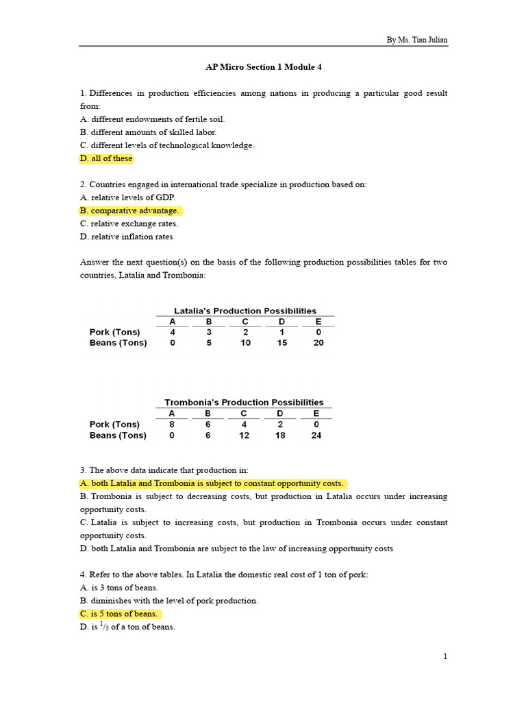 Section 1 Module 4 - comparative advantage | PDF | Comparative Advantage | Economies