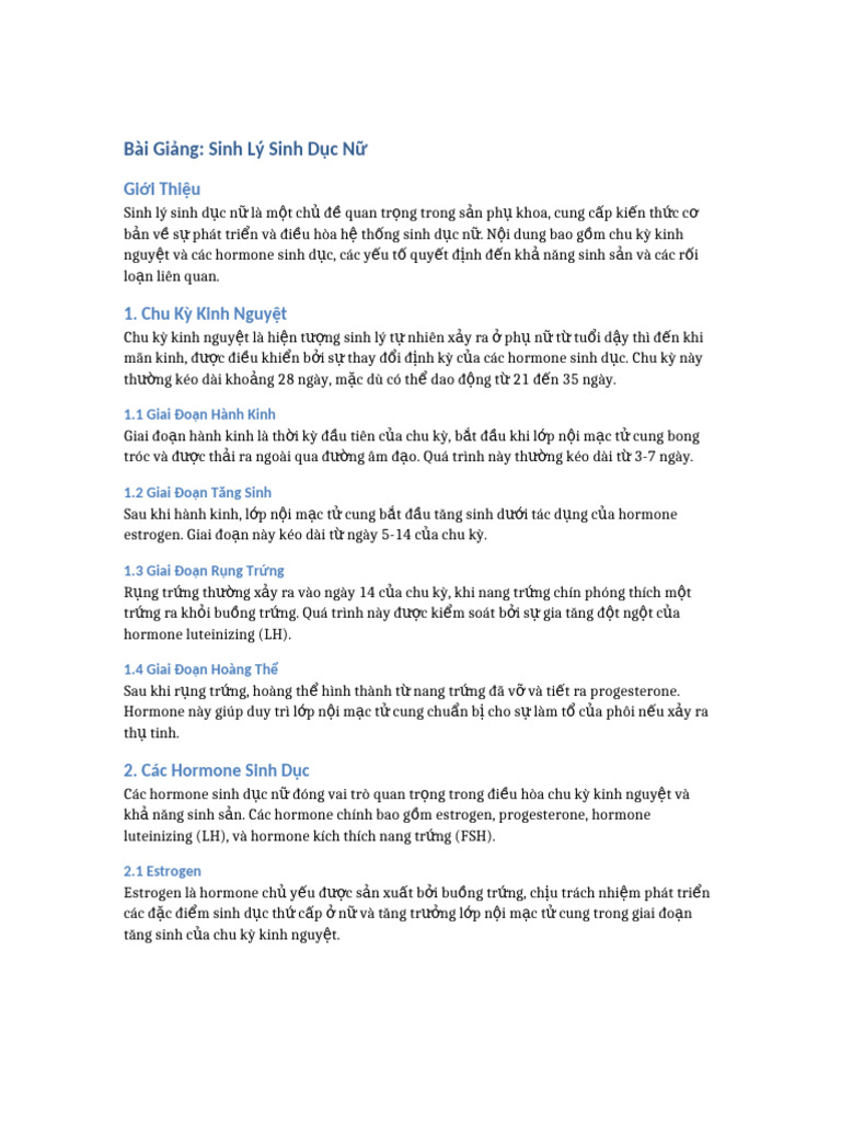 Bai Giang Sinh Ly Sinh Duc Nu | PDF