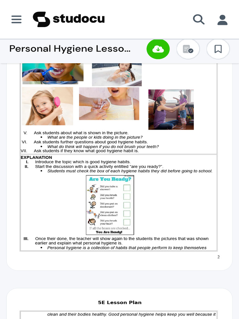 Personal Hygiene Lesson PLAN | PDF
