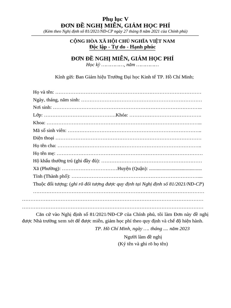 Đơn Đề Nghị MGHP | PDF