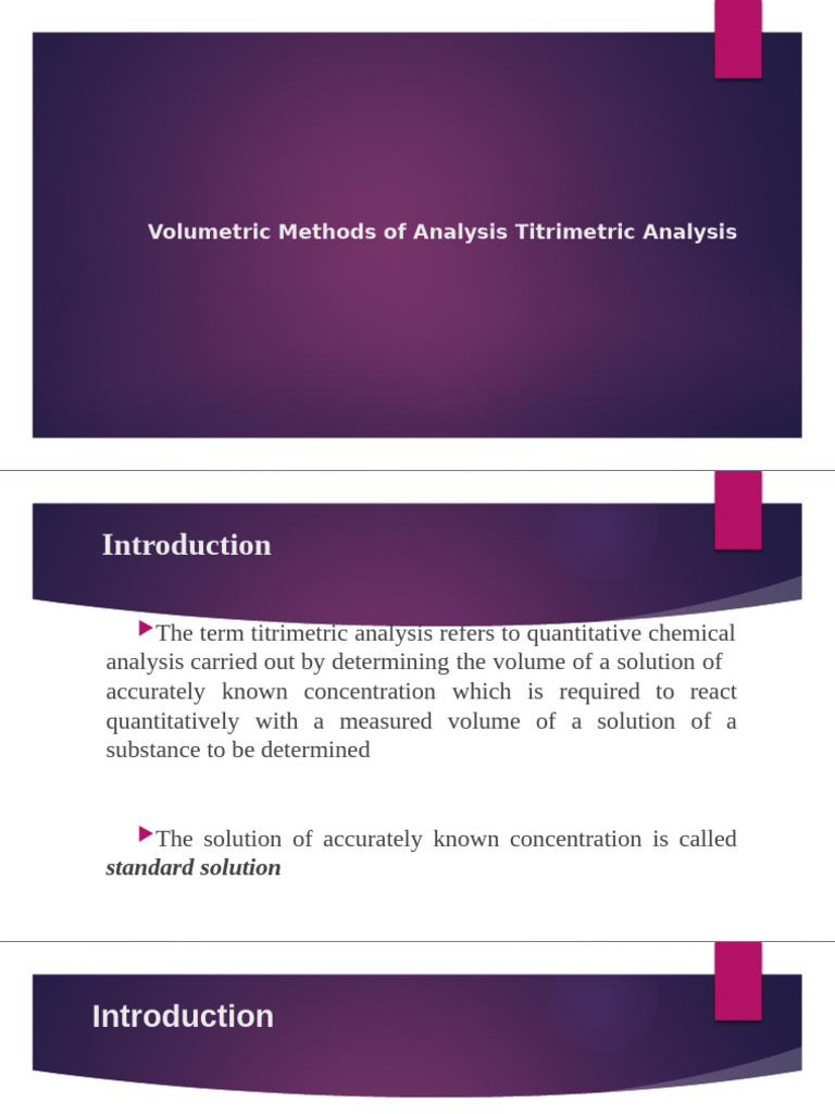 Volumetric Methods of Analysis Titrimetric Analysis | PDF | Titration | Chemistry