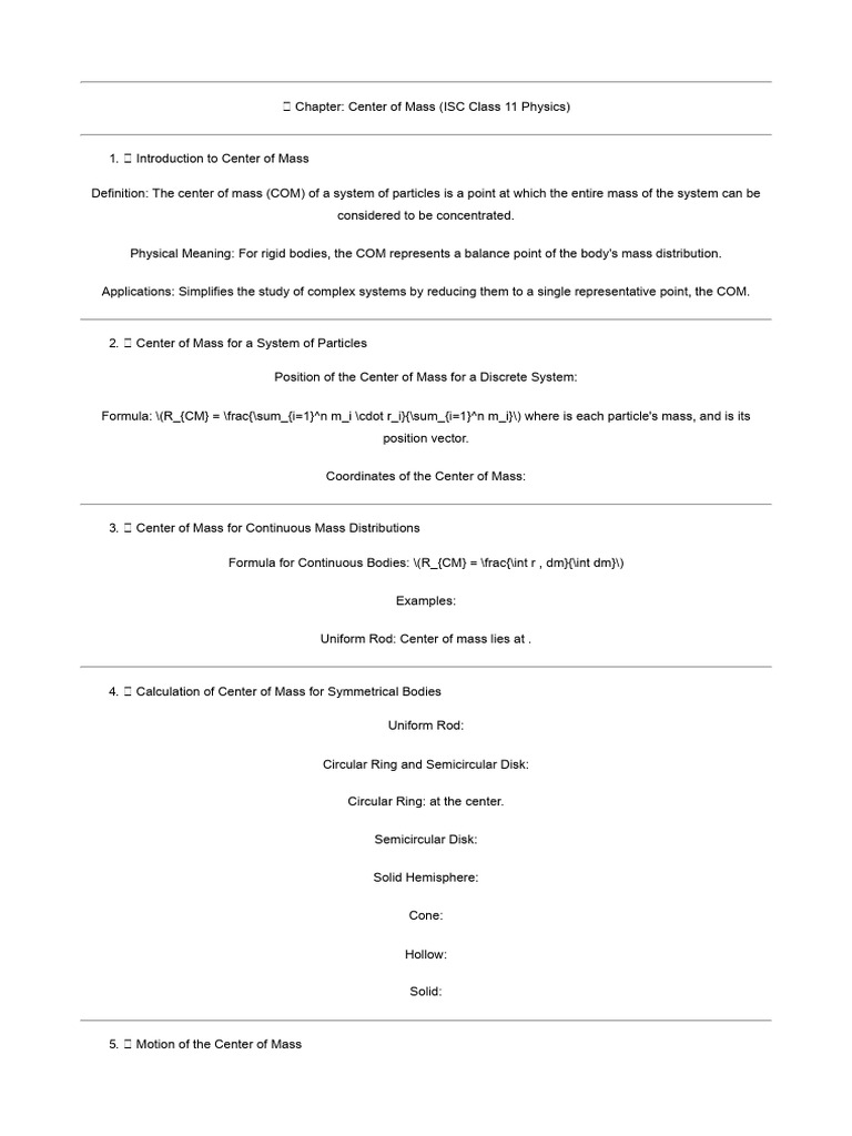 Physics Centre of Mass | PDF | Center Of Mass | Force