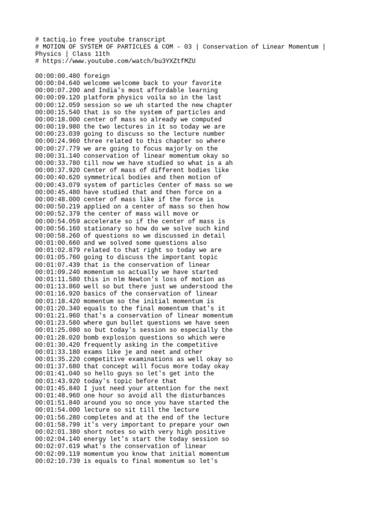 Tactiq Free Transcript Bu3YXZtfMZU | PDF | Momentum | Force