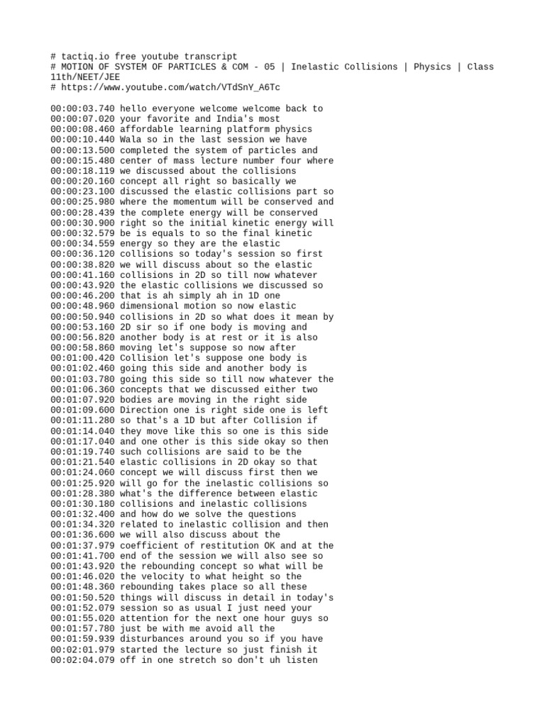 Tactiq Free Transcript VTdSnY A6Tc | PDF | Collision | Momentum