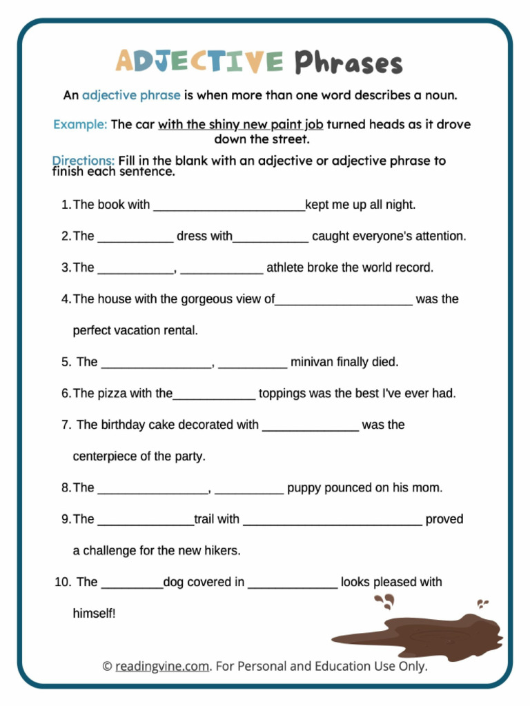 Fill in The Blanks Adjective Phrase Activity Image Scaled | PDF